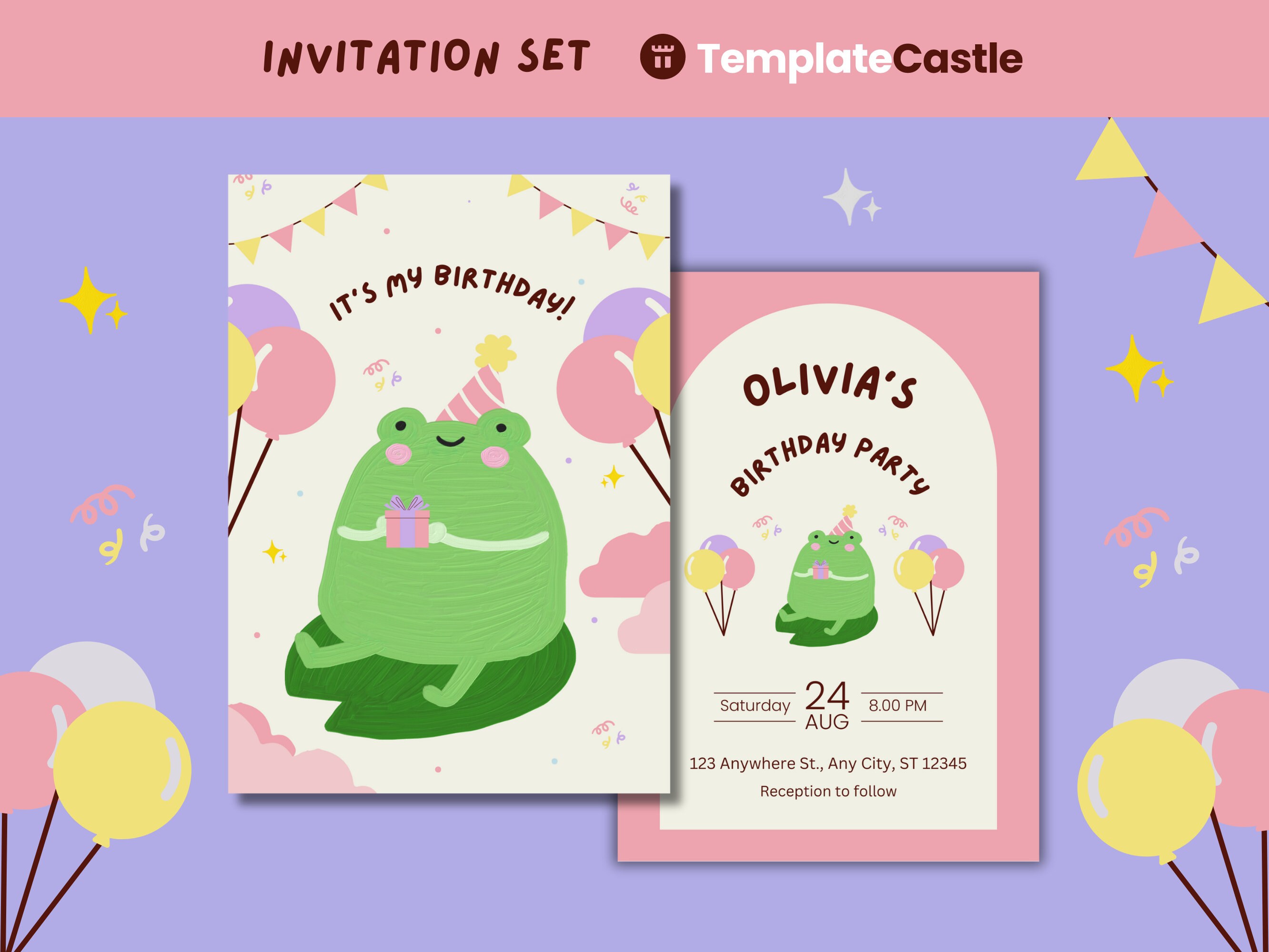 Frog Birthday Party Invitation Green Frog RSVP Card Template Editable ...