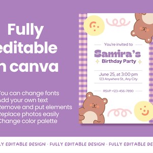 Canva Birthday Party Invitation for Kids Adorable Bear Template Canva ...