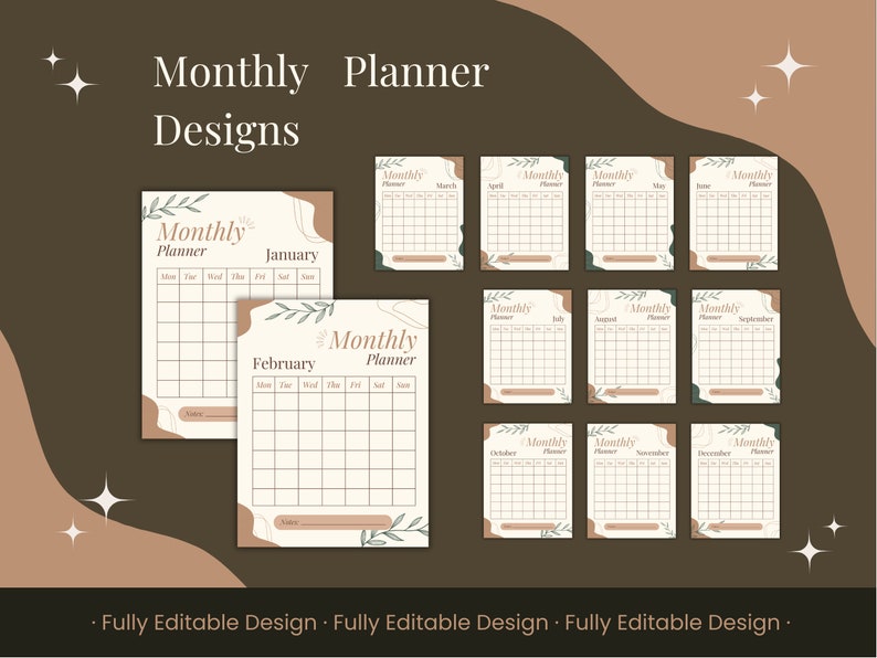 20 Botanical Planner Template Editable Canva Template Leaves Planner ...
