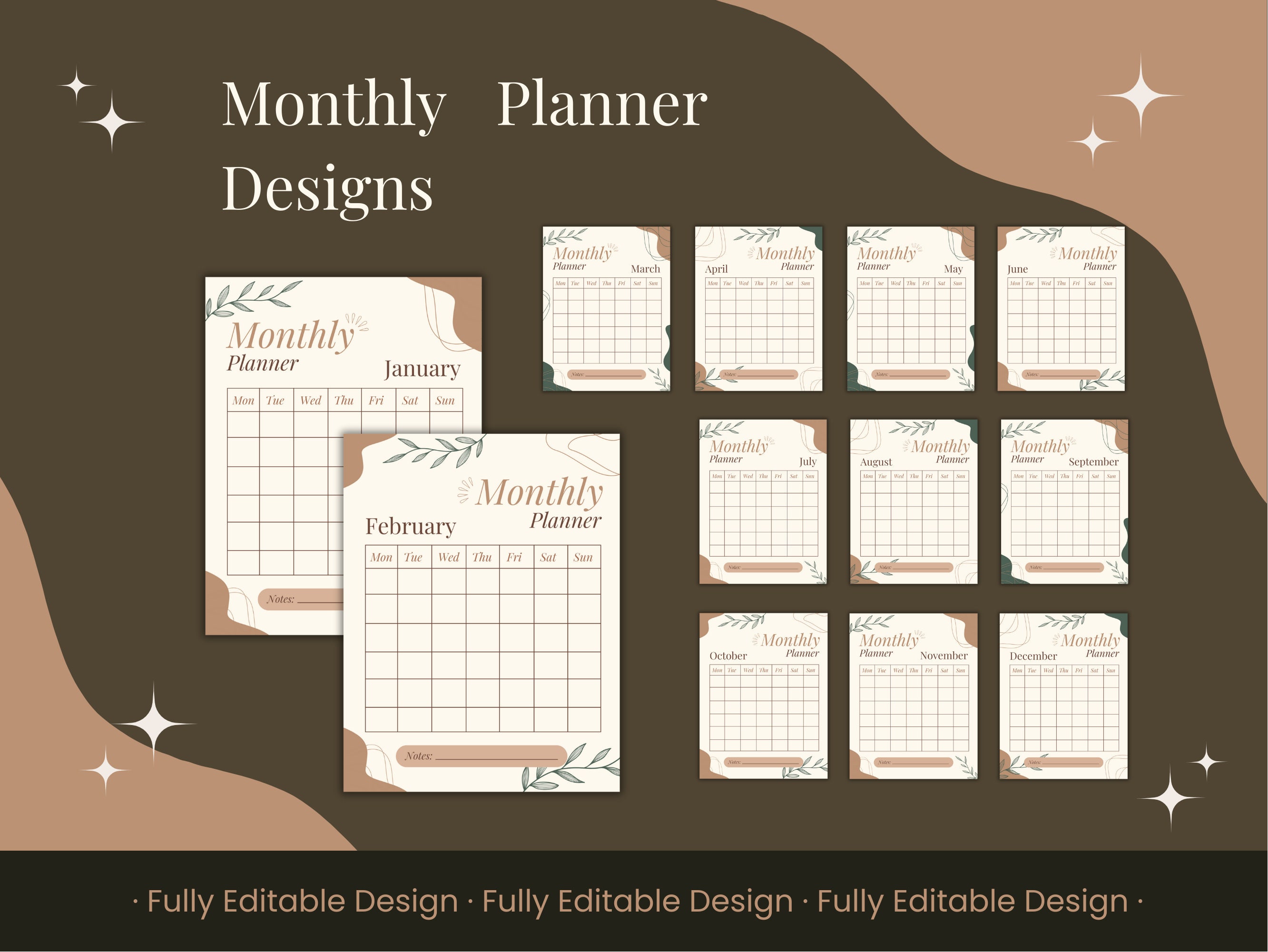 20 Botanical Planner Template Editable Canva Template Leaves Planner ...