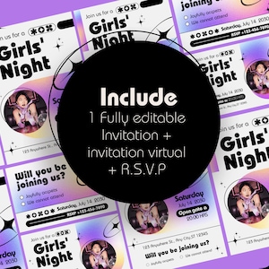 Girls Night Invitation Canvatemplates Vibrant & Bold Canva Editable ...