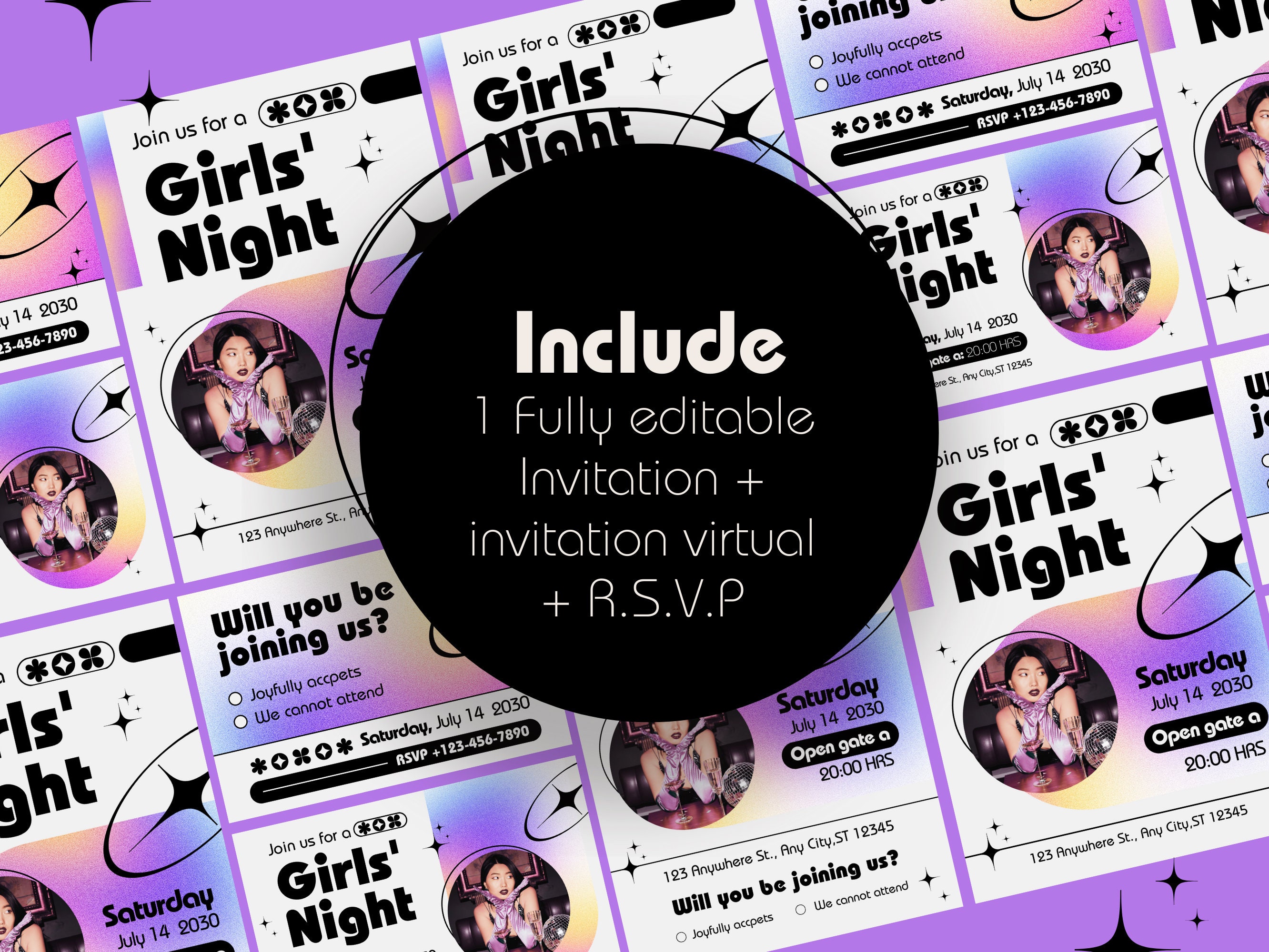 Girls Night Invitation Canvatemplates Vibrant & Bold Canva Editable ...