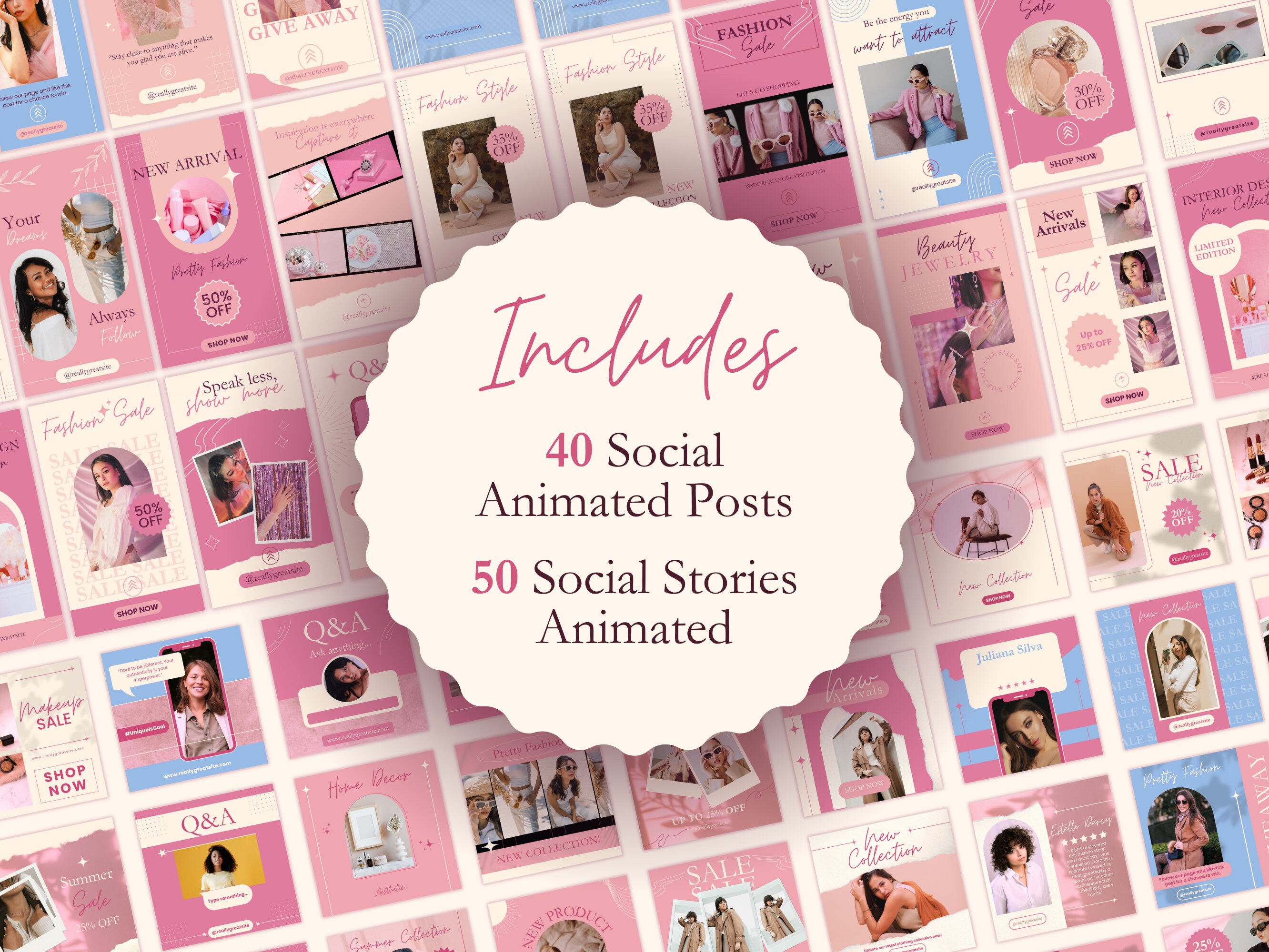 90 Pastel Social Media Templates Animated Fashion Posts Canva Editable ...