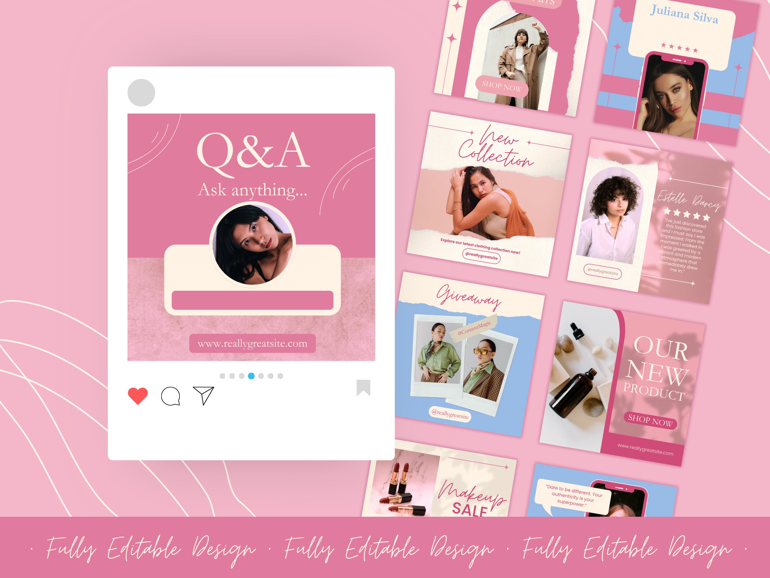 90 Pastel Social Media Templates Animated Fashion Posts Canva Editable ...