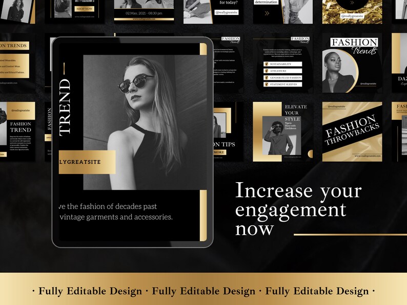 50 Post Templates Canva Black and Gold Instagram Post Luxury ...