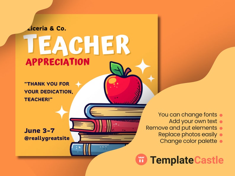 Teacher Appreciation Week Canva Editable Template Thank You Dedication ...