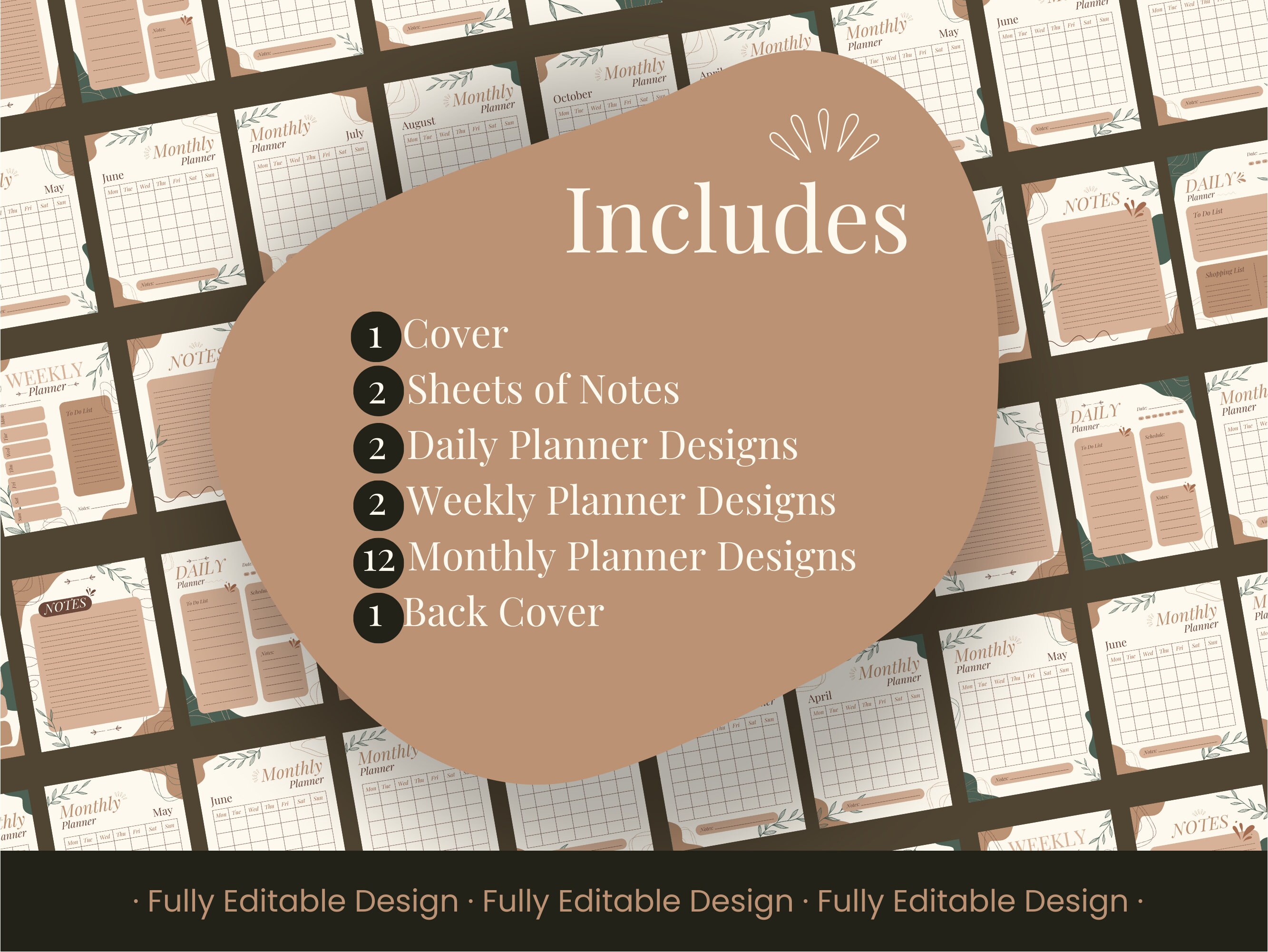 20 Botanical Planner Template Editable Canva Template Leaves Planner ...