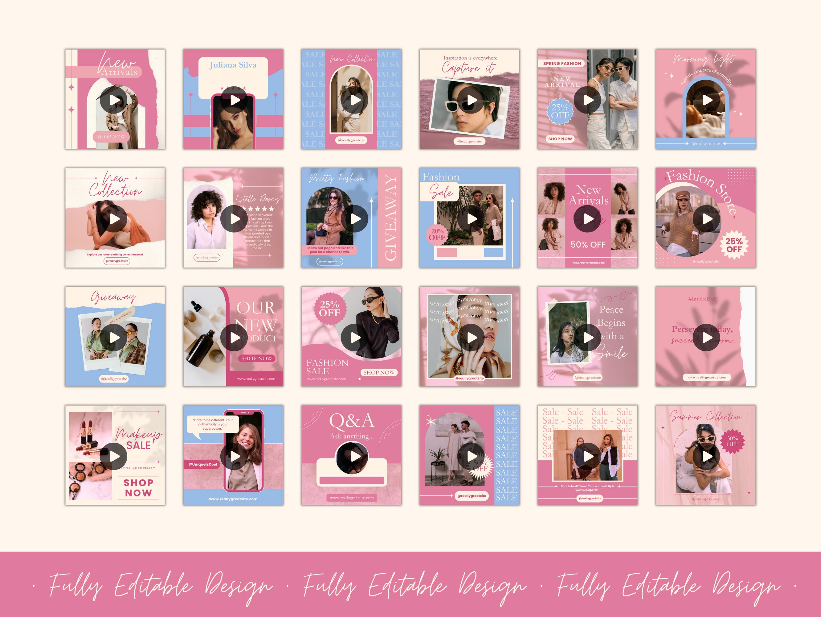 90 Pastel Social Media Templates Animated Fashion Posts Canva Editable ...