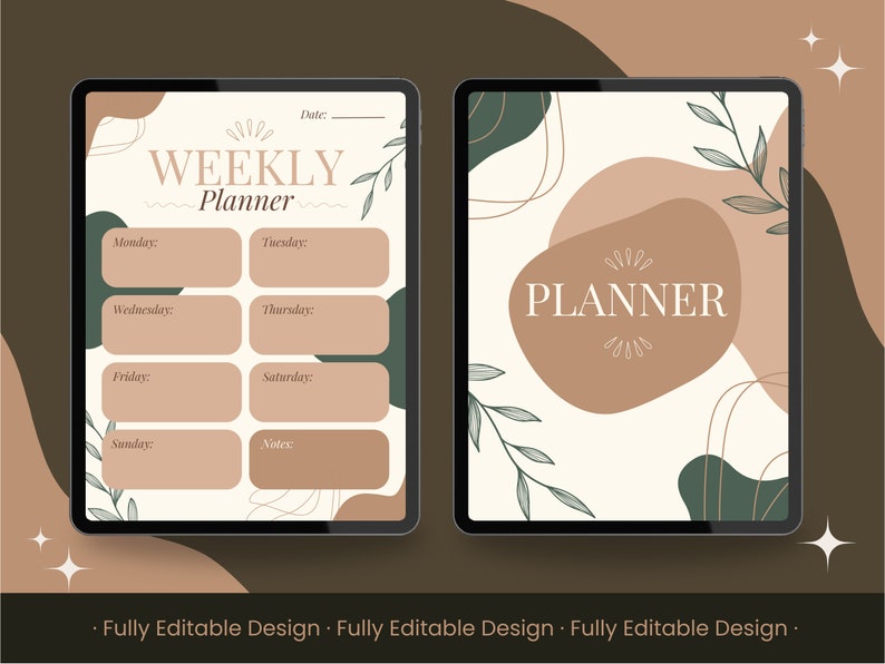 20 Botanical Planner Template Editable Canva Template Leaves Planner ...