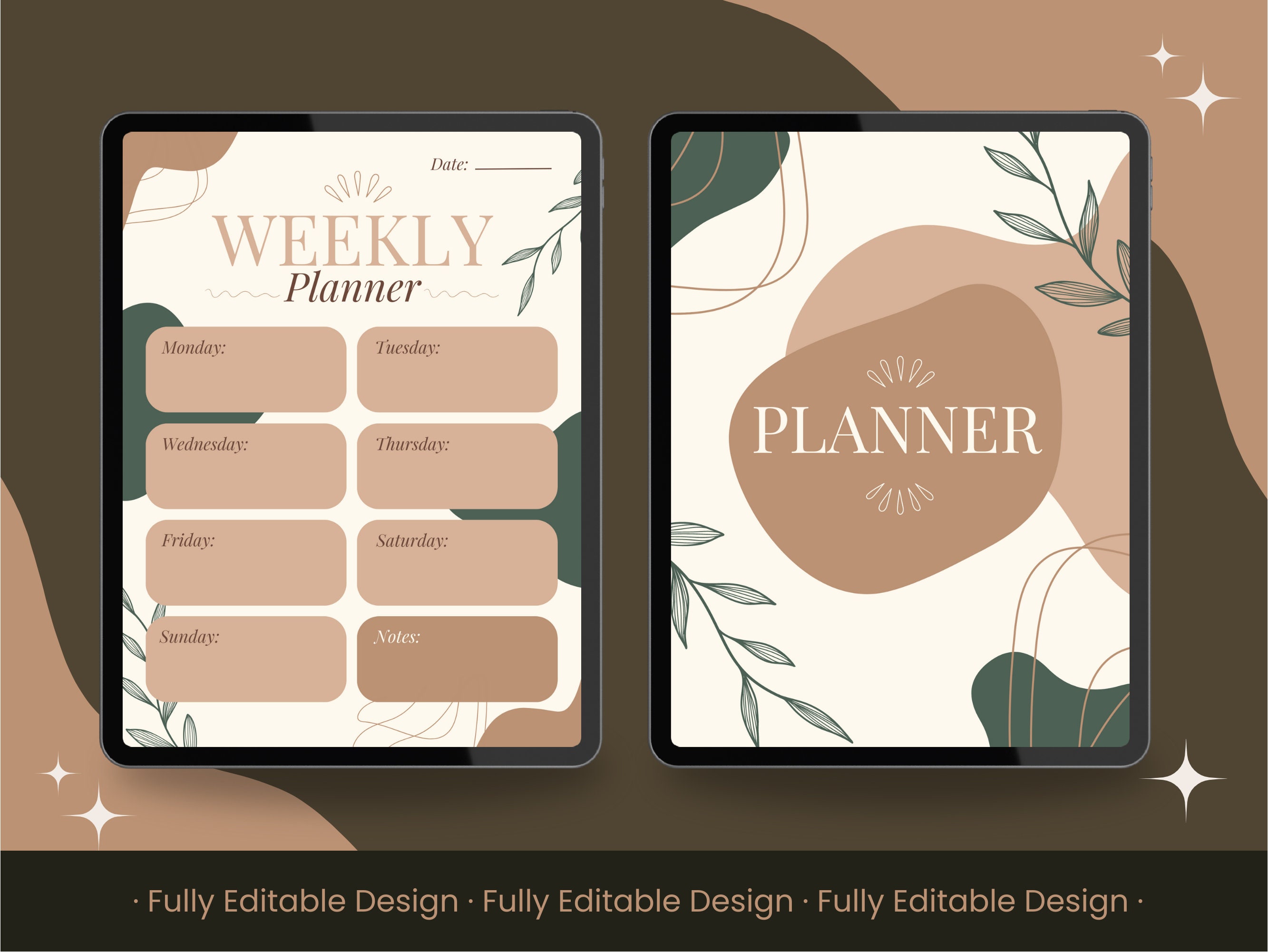20 Botanical Planner Template Editable Canva Template Leaves Planner ...