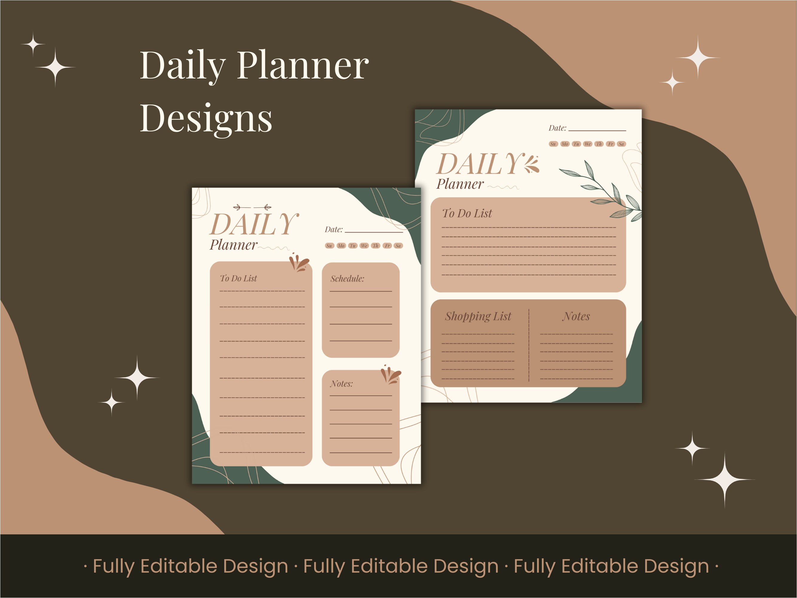 20 Botanical Planner Template Editable Canva Template Leaves Planner ...