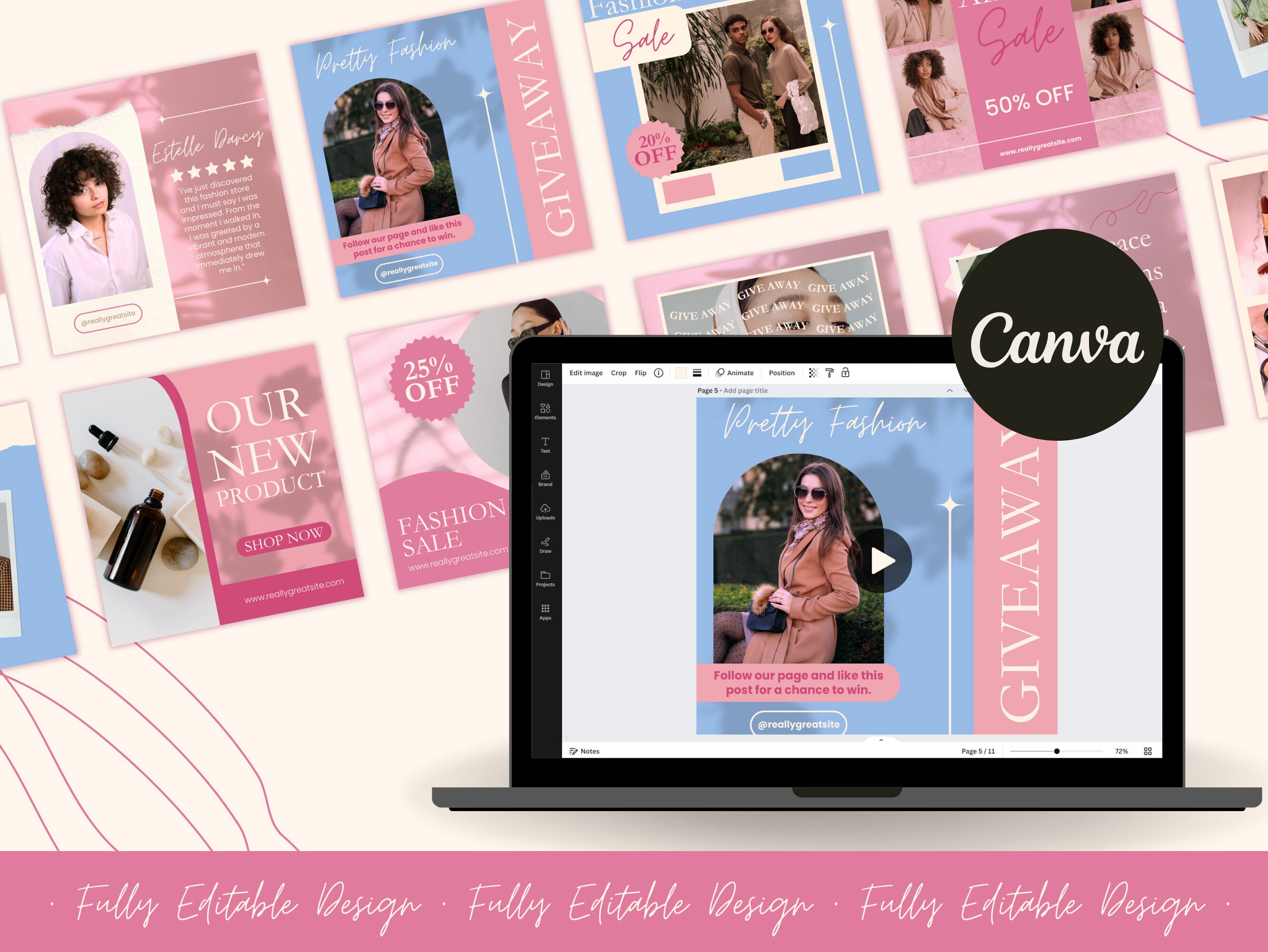 90 Pastel Social Media Templates Animated Fashion Posts Canva Editable ...