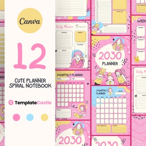 12 Planner Canva Templates Pack Cute Pink Planner Template Beautiful ...