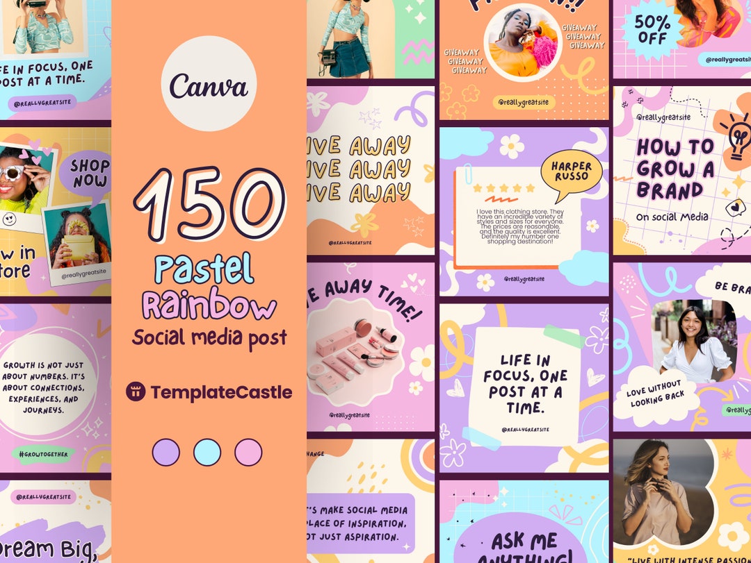 150 Pastel Rainbow Canva Posts for Instagram Fashion Influencers ...