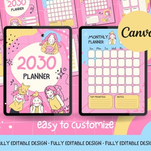 12 Planner Canva Templates Pack Cute Pink Planner Template Beautiful ...