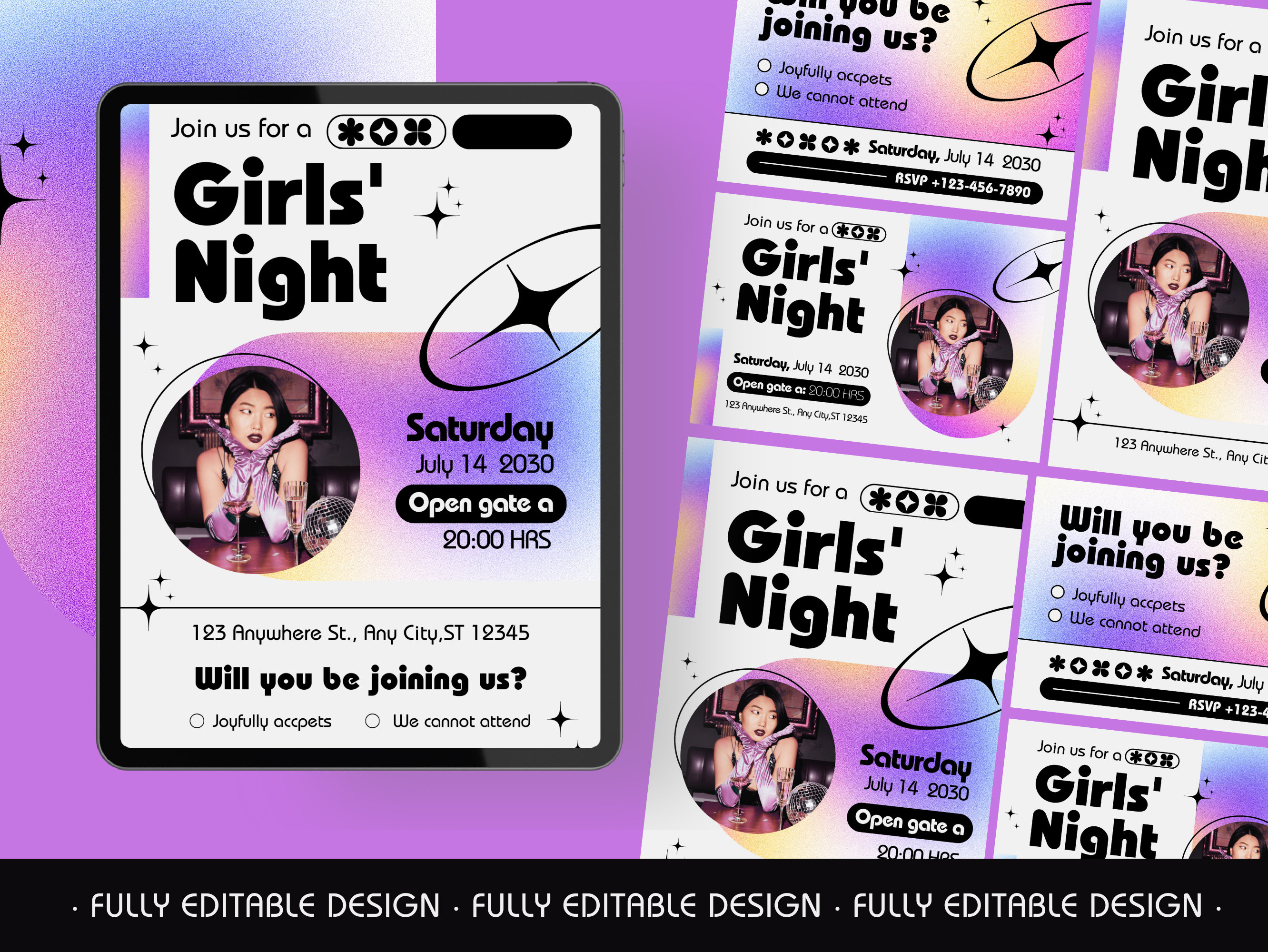 Girls Night Invitation Canvatemplates Vibrant & Bold Canva Editable ...