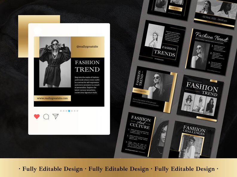 50 Post Templates Canva Black and Gold Instagram Post Luxury ...