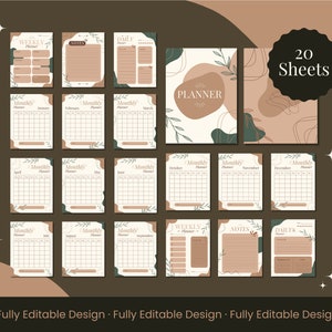 20 Botanical Planner Template Editable Canva Template Leaves Planner ...