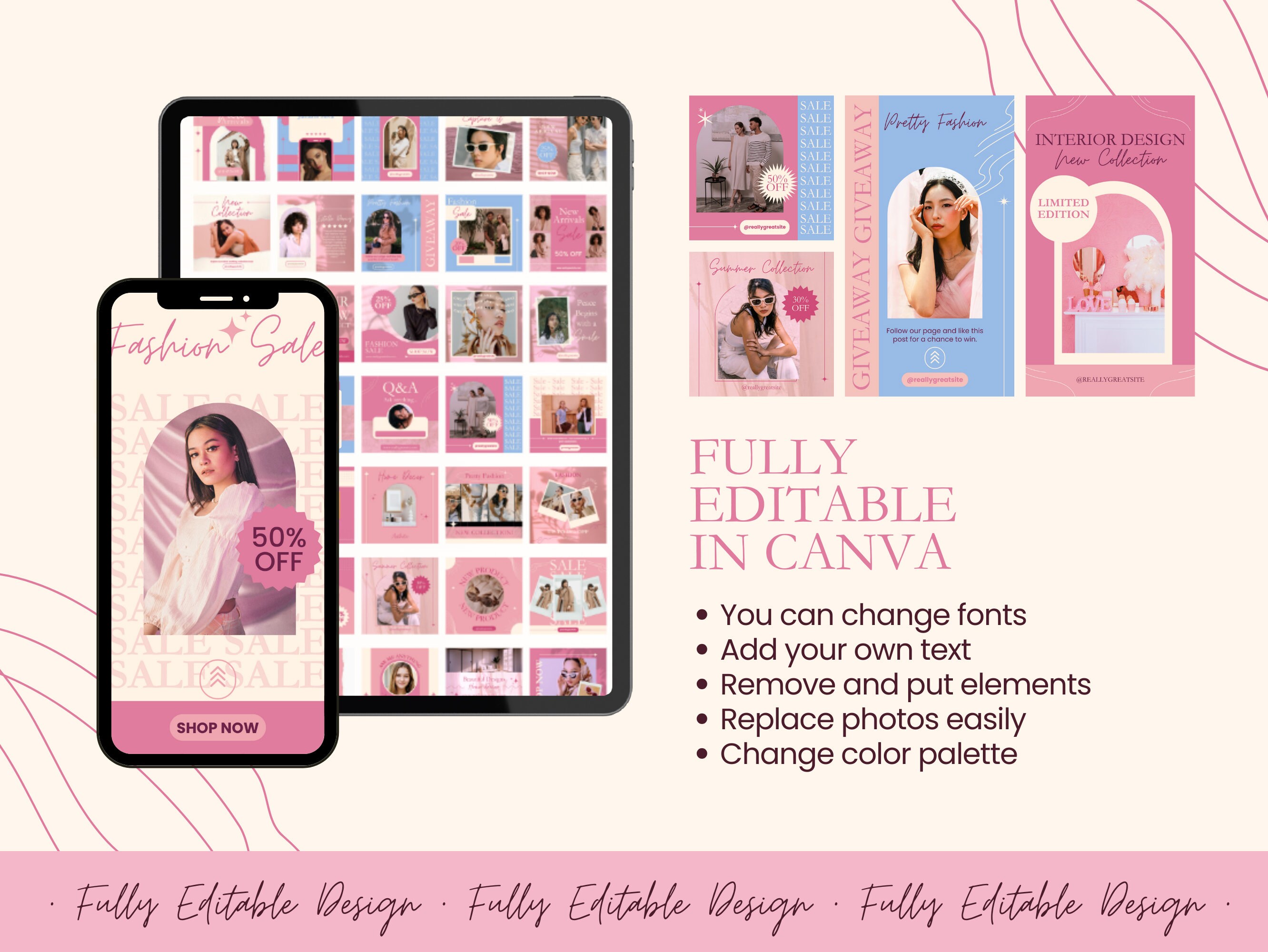 90 Pastel Social Media Templates Animated Fashion Posts Canva Editable ...