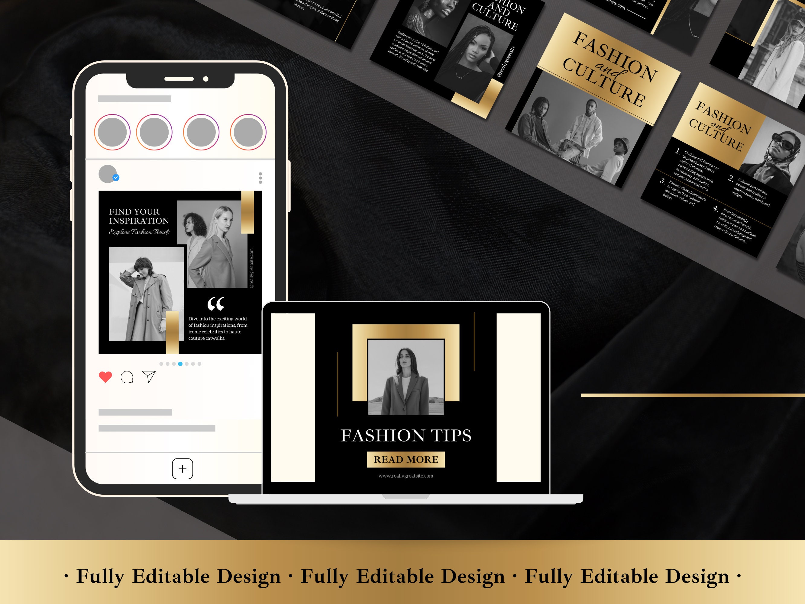 50 Post Templates Canva Black and Gold Instagram Post Luxury ...