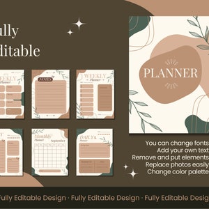 20 Botanical Planner Template Editable Canva Template Leaves Planner ...