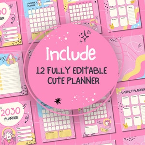 12 Planner Canva Templates Pack Cute Pink Planner Template Beautiful ...