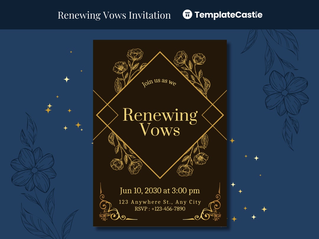 Elegant Renewing Vows Invitation Canva Template Floral Card Wedding Vow ...