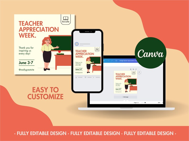Teacher Appreciation Week Canva Template Modern Classroom Teacher Card ...