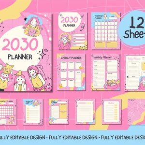 12 Planner Canva Templates Pack Cute Pink Planner Template Beautiful ...