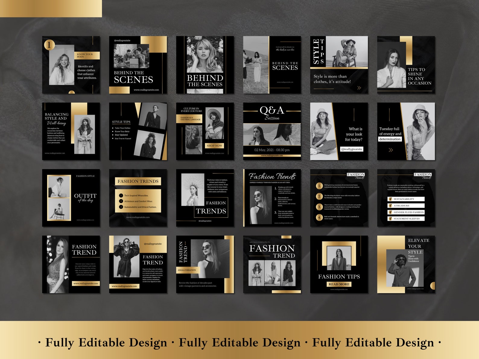 50 Post Templates Canva Black and Gold Instagram Post Luxury ...