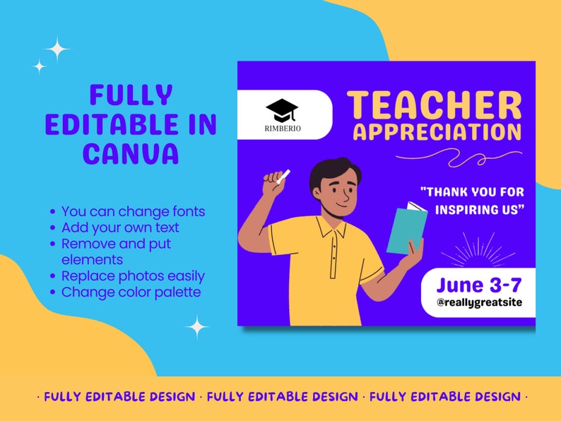 Teacher Appreciation Week Canva Template Vibrant Social Media Post ...