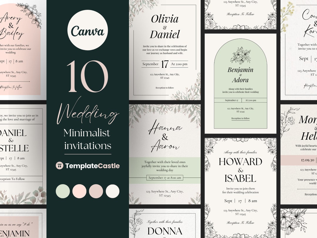 10 Wedding Invitation Templates Canva Minimalist Canva Editable ...