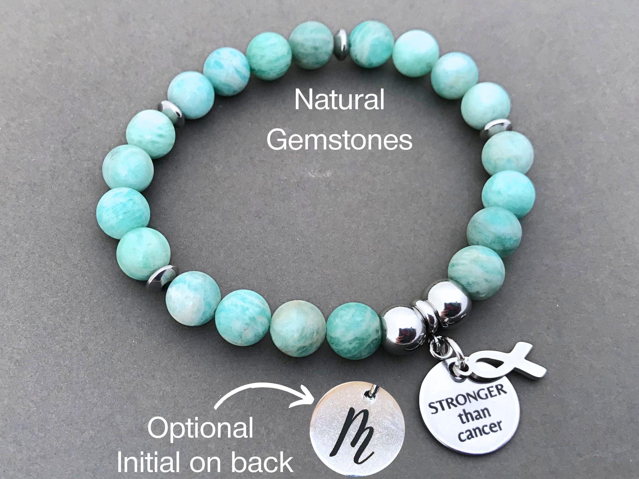 STRONGER Than Cancer Bracelet for Ovarian Cancer Awareness Natural Gemstones Optional Engraved Initial Personalized Cancer Support Gift Etsy