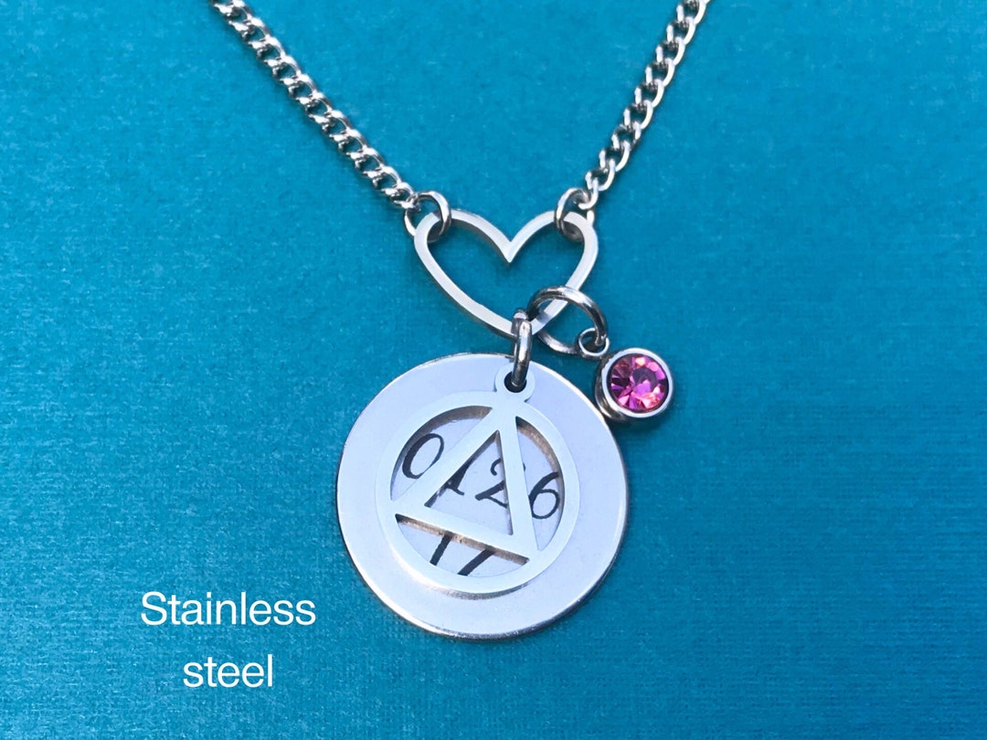 Personalized AA or NA Necklace With Heart & Engraved Sobriety Date ...