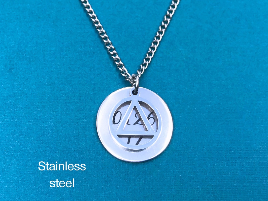 Unisex AA Recovery Necklace With Custom Engraved Sobriety Date ...