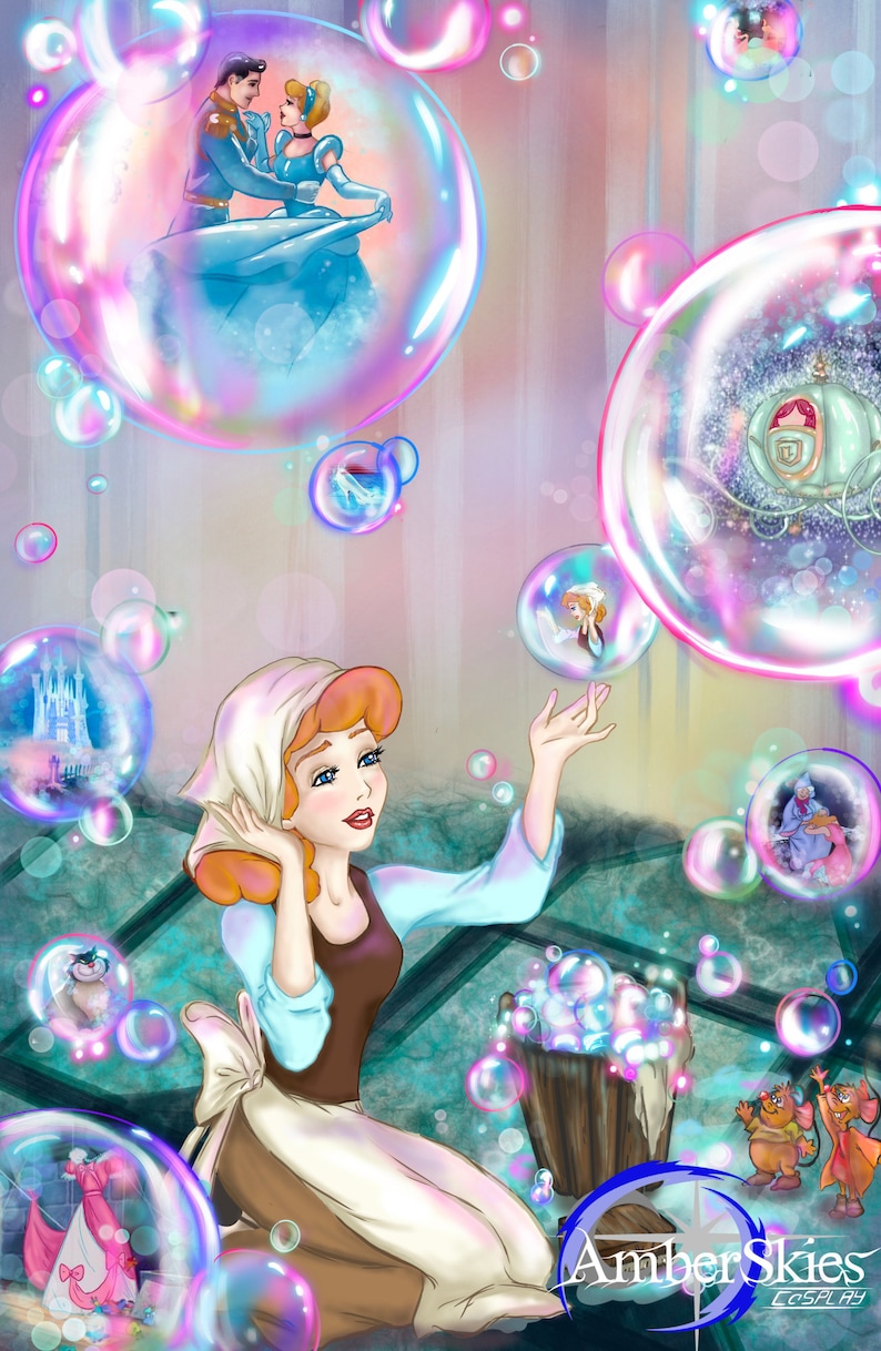 Sing Sweet Nightingale- Cinderella Bubbles Princess Disney Inspired Art ...