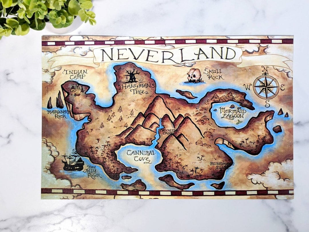 Neverland Map- Peter Pan Tinkerbell Lost Boys Pirate Map Disney ...