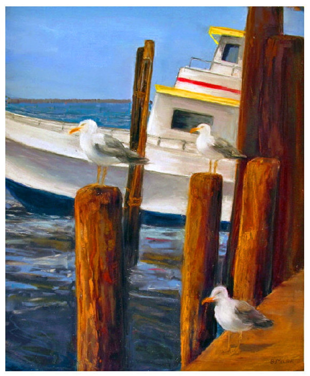 Gulls on Dock Art Print 8"x10" & Free Card/original Art by Seller ...
