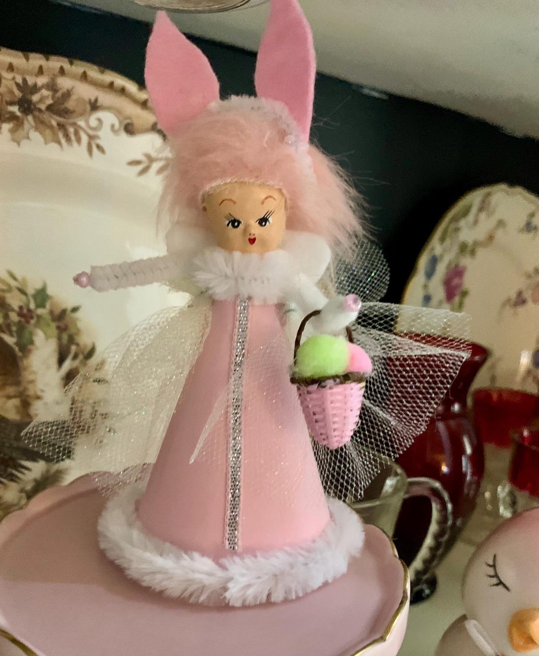 Vintage Easter Bunny Angel Tree Topper Figure Putz Ornament Chenille - Etsy