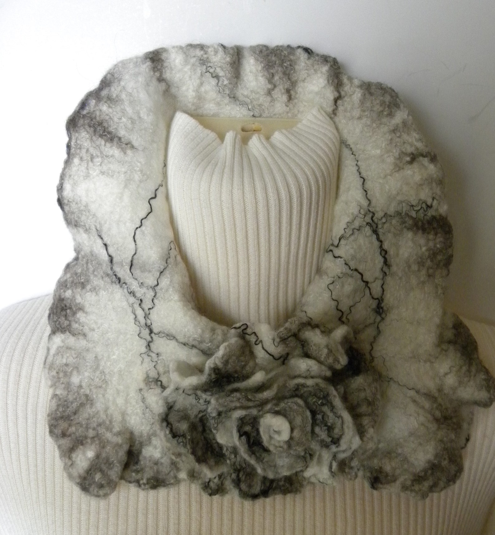 Wool Scarf Collar One of Kind Ivory White Scarf Wool Snood - Etsy