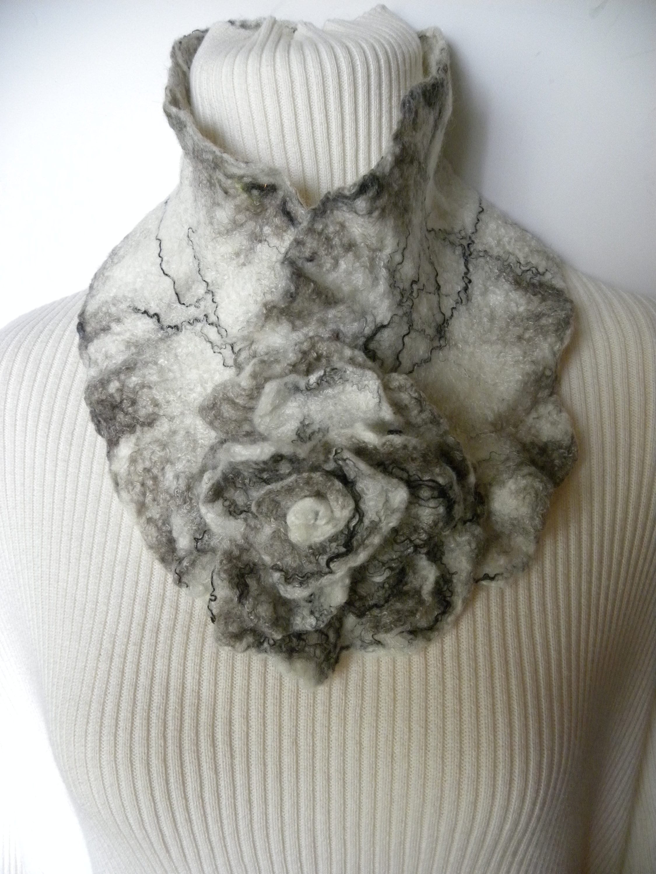 Wool Scarf Collar One of Kind Ivory White Scarf Wool Snood - Etsy
