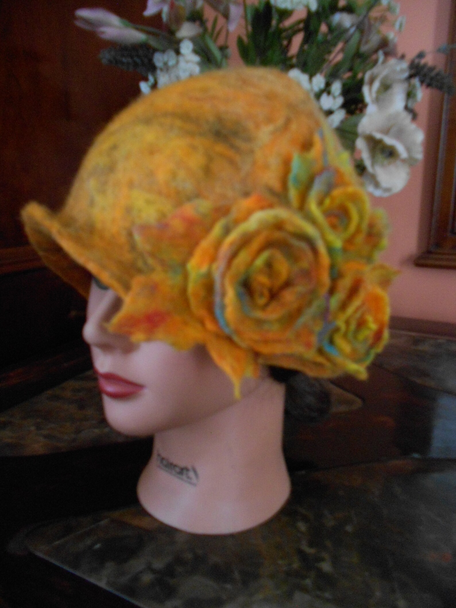 Womens Hat Flowers Hat Felt Hat Wool Hat Winter Hat Orange Hat - Etsy