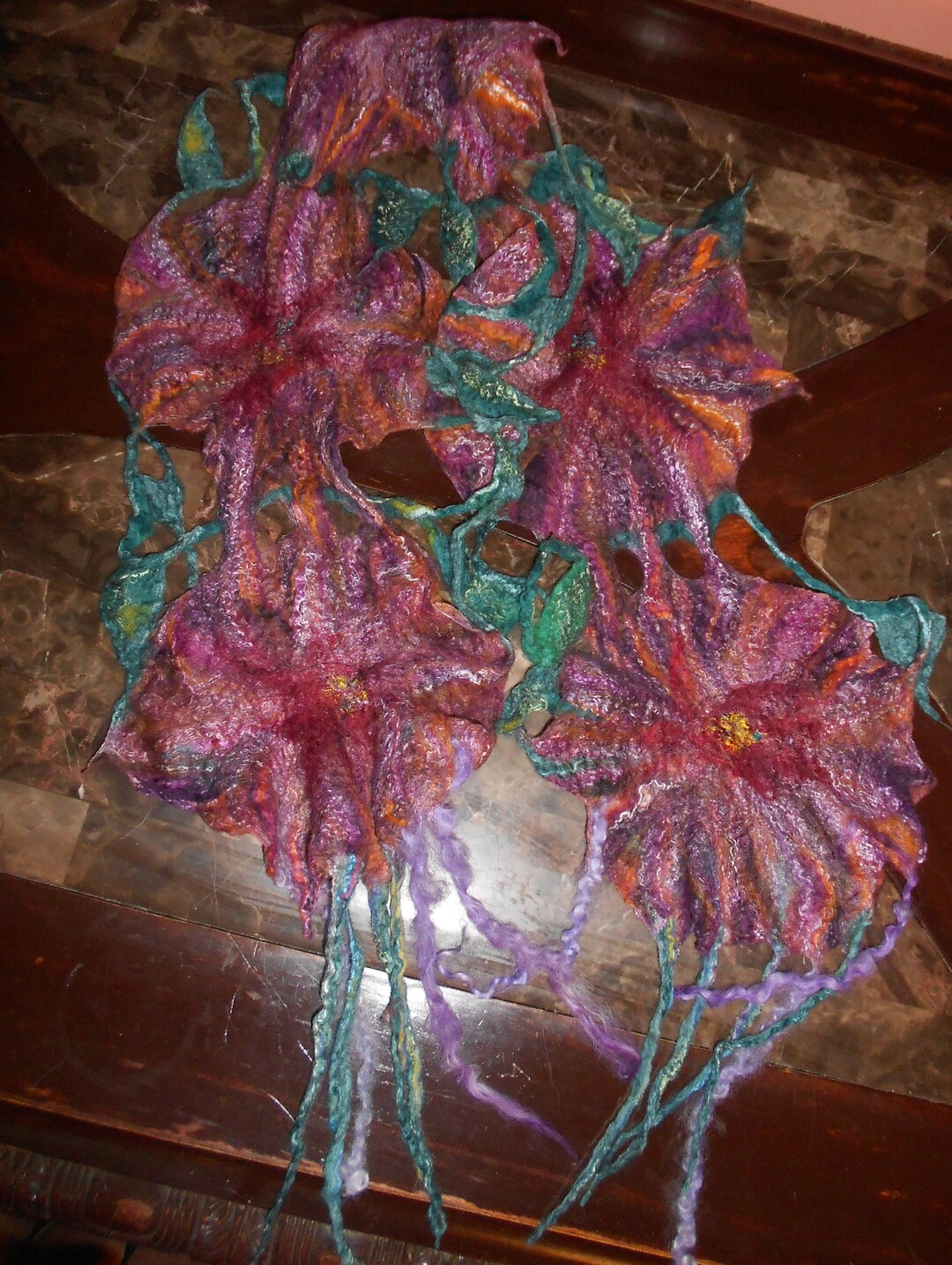 Wool Scarf Collar With Flowers One Ofkind Wool and Silk Scarf Wool ...