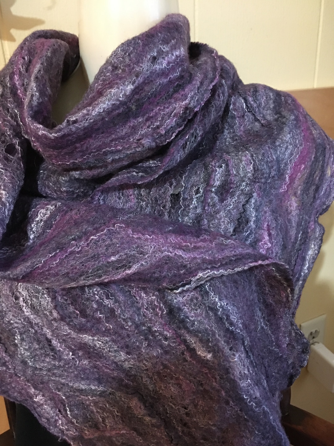 Women's Handmade Scarf Wool Felt Scarf Purple Scarf Lace Scarf Light ...