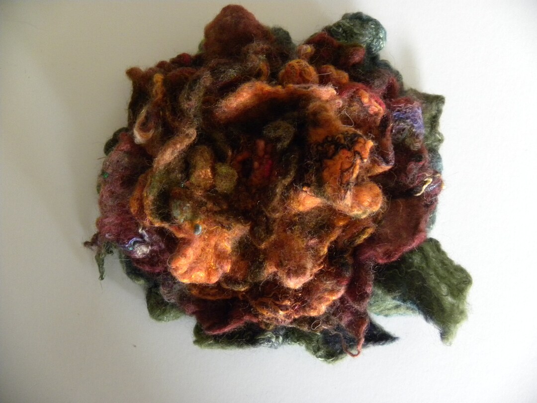 Hand Made Wool Orange Rose Flower Handmade Rose Wet Felt Rose Vegan ...