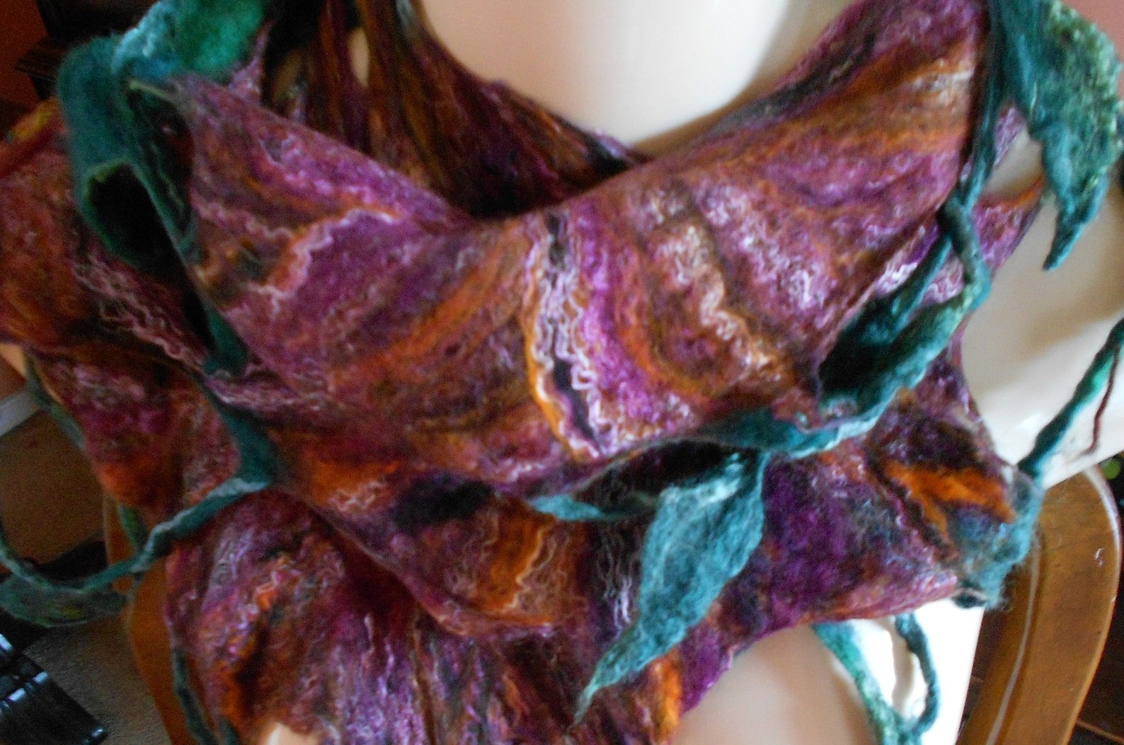 Wool scarf collar with flowers one ofkind wool and silk scarf | Etsy