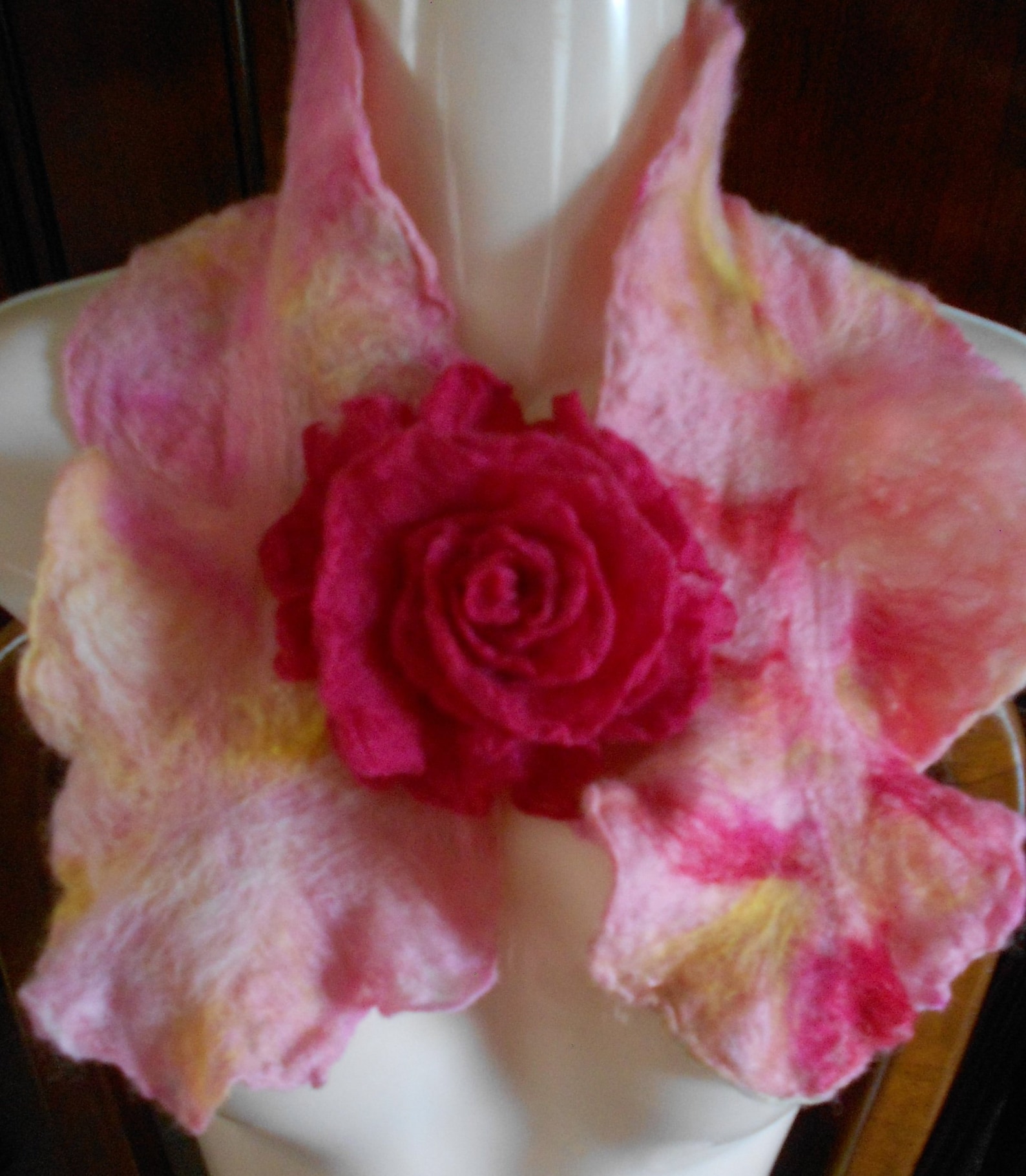 Handmade pink ombre ruffled snood wool felt neck warmer with | Etsy