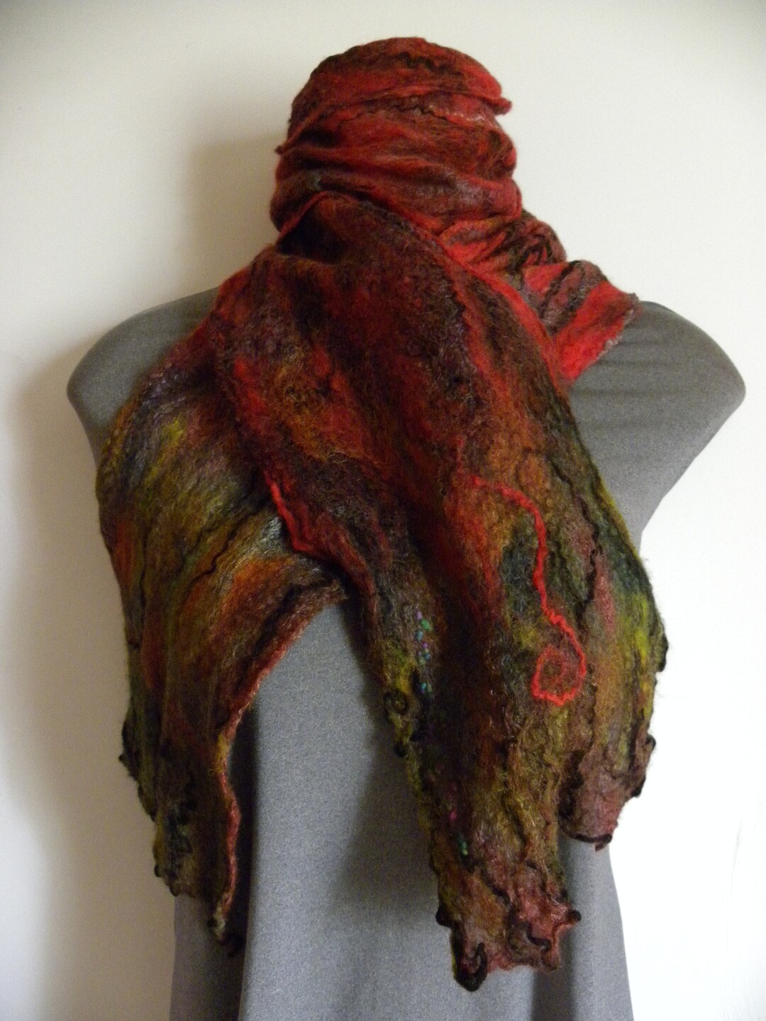 Women's Scarf Handmade Scarf Wool Scarf Felt Scarf Red Scarf Lace Scarf ...