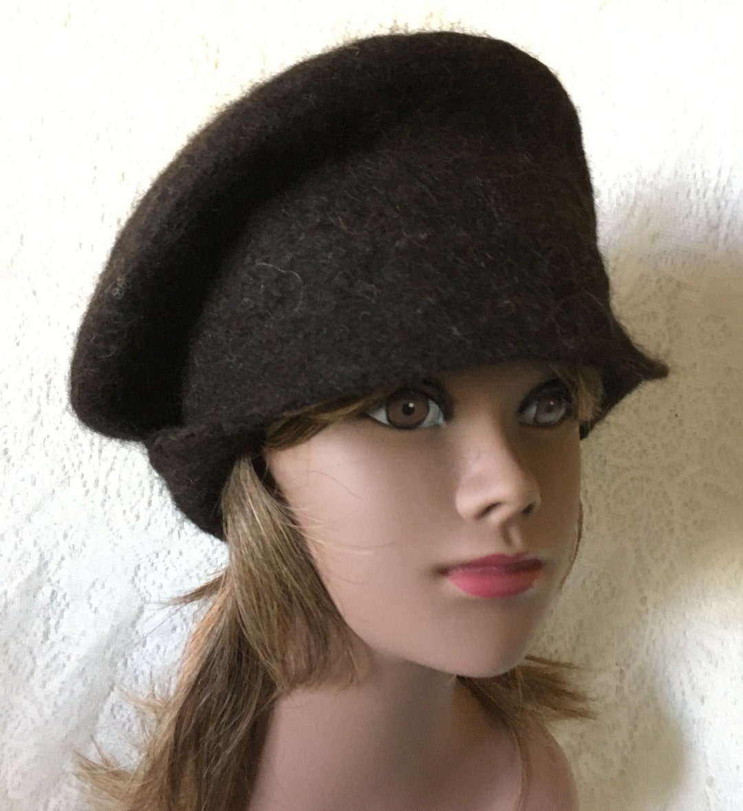 Handmade Beret Wool Felted Hat Natural Wool Cloche Warm Beret Soft ...