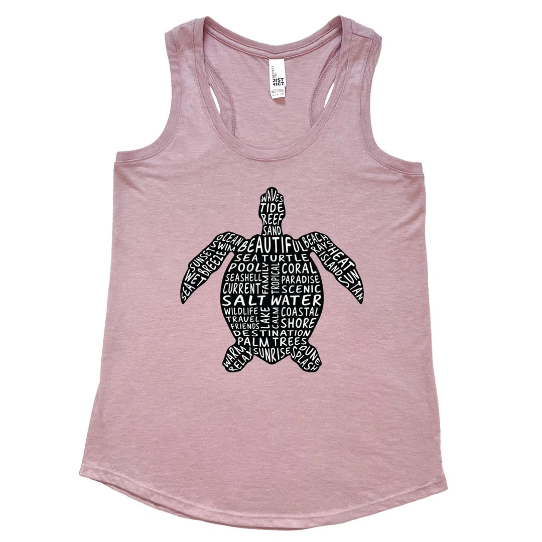 Sea Turtle Word Cloud Tank Top, Womens Sea Turtle Tank Tio, Summer ...